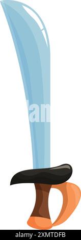 Cartoon cutlass sword pointing up with wooden hilt, isolated on a white ...