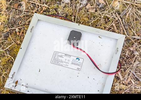 Solar panel specification label on an early Amorphous Silicon (ASi) 12v ...