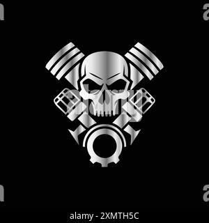 Skull with crossed pistons and hammer. Vector illustration on black ...
