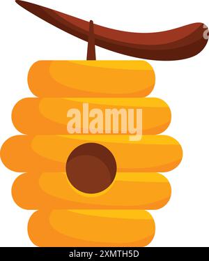 Cartoon honey beehive hanging from tree branch with dripping honey ...