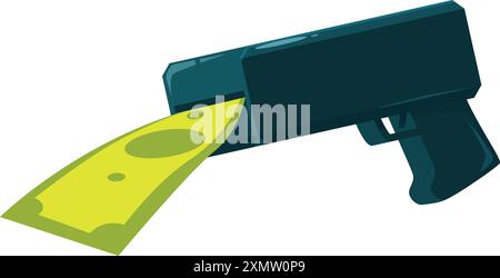 Money gun shooting a banknote, illustrating wealth or easy earning ...