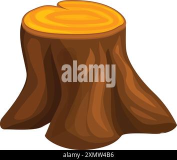 Cartoon tree stump with woodgrain texture showing cross section with ...