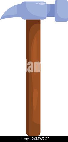 Illustration of a blue hammer standing with a wooden handle, isolated ...