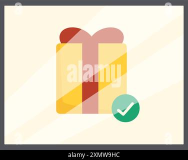 Gift box being displayed with a check mark, representing a successful ...