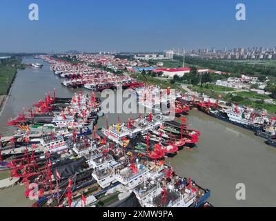 Aerial photo shows the fishing port scenery in Rizhao City, east China ...