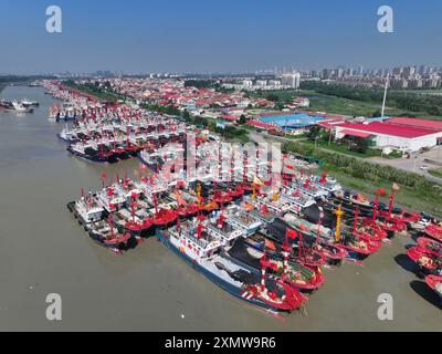 Aerial photo shows the fishing port scenery in Rizhao City, east China ...