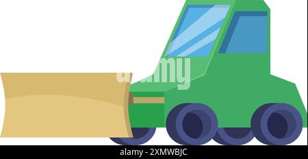 Green bulldozer pushing with its shovel during construction works ...