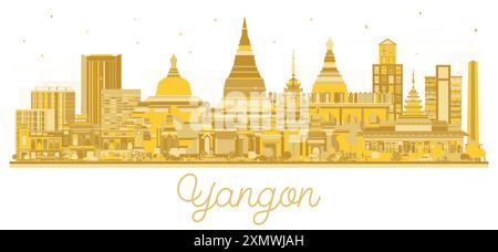 Myanmar, Yangon city skyline isolated vector illustration. Myanmar ...