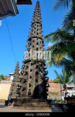 Beautifully carved deepmaal, Yamai Devi Mandir, Aundh, near Satara ...