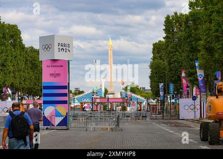 Spectator entrance of the temporary stadiums built on the Place de la ...