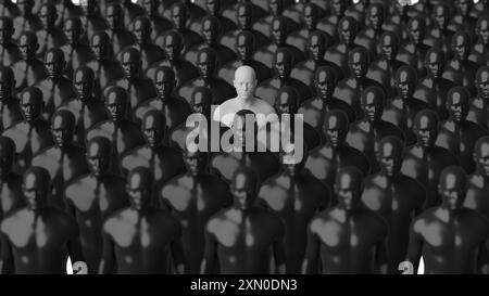 Distinct White Figure Among Black Mannequins in a Crowd. Conceptual ...