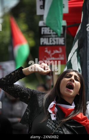 July 30, 2024, Shenstone, England, UK: Protesters hold up signs with ...