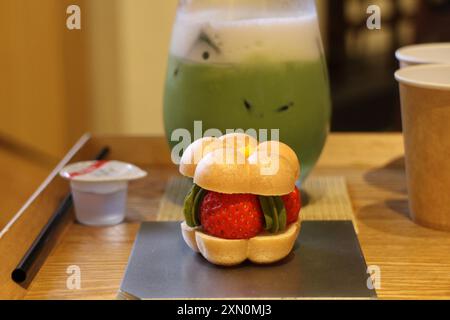Iced Matcha tea latte and Monaka (Japanese sweets) in Kyoto, Japan ...