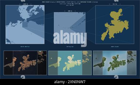 Adak Island in the Bering Sea, belonging to United States, isolated on ...