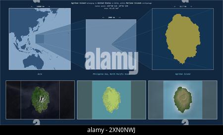 Agrihan Island in the Philippine Sea on a colored elevation map Stock ...