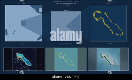 Anaa Island in the South Pacific Ocean on a colored elevation map Stock ...