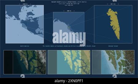 Baranof Island in the North Pacific Ocean on a colored elevation map ...