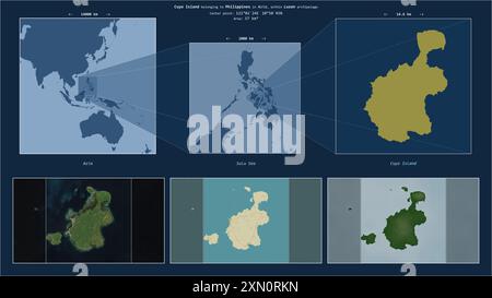 Cuyo Island in the Sulu Sea, belonging to Philippines, described and highlighted on a ...