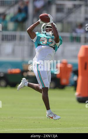 Miami Dolphins safety Patrick McMorris (32) runs onto the field during ...