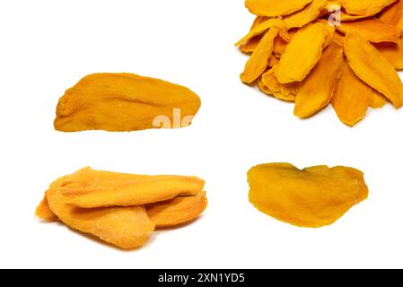 Dry tasty mango slices isolated on a white background. Top view Stock ...
