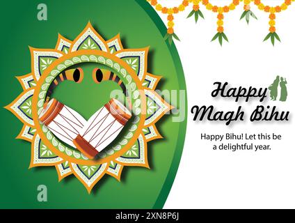 Vector illustration poster of happy magh bihu on blue background ...