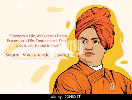Vector illustration poster of vivekananda jayanti on 12th january ...