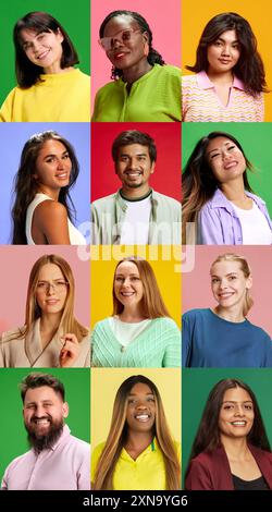 Group Of Multiethnic People With Different Mood Posing Over Colorful ...