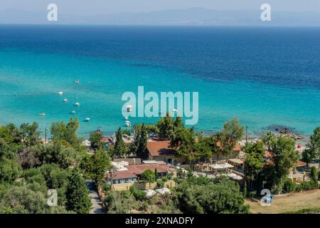 Afytos, Greece, July 15, 2024. Elevated view of Afitos beach Stock ...