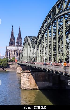 The Cologne railway bridge is an iconic structure in Germany ...