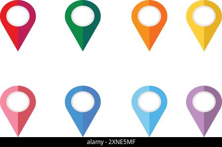 8 two-tone location symbols in different colors as vector graphics, 3D ...