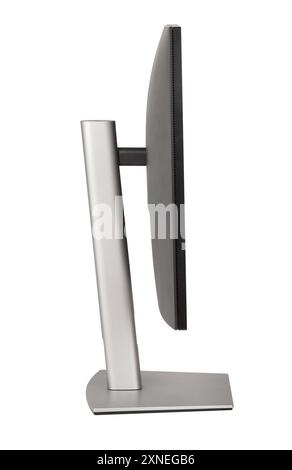 Black desktop computer side view. PC isolated on white, clipping path ...