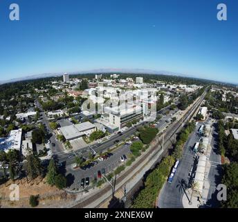 Aerial view of Palo Alto Transit Center served by Caltrain rail service ...