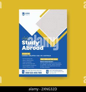 Study abroad flyer or student visa application poster, education or ...