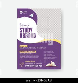 Study abroad flyer or student visa application poster, education or ...