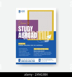 Study abroad flyer or student visa application poster, education or ...