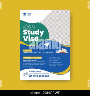 Study abroad flyer or student visa application poster, education or ...