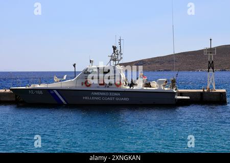 Livadia harbour with Hellenic Coast Guard boat moored, Tilos Island ...