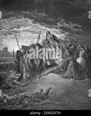 The death of King Ahab in his chariot. Old Testament. Antique bible ...