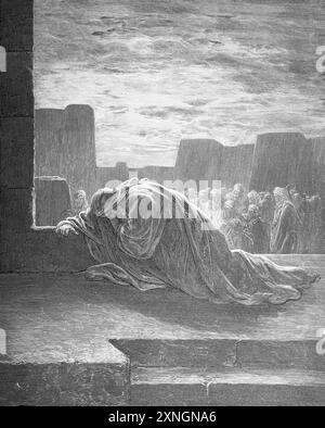 Ezra in Prayer, by Gustave Dore, 1832 - 1883, French. Engraving for the ...