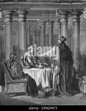 Illustration of Esther Accusing Haman (Esther) - At her Second Banquet ...