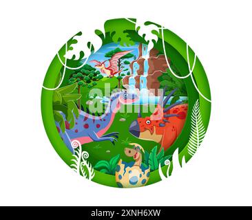 Vector dinosaur round frame with Pterodactyl, Stegosaurus ...