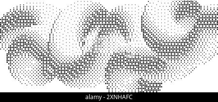Pixelated curved wavy texture. Black dithered bent lines background ...