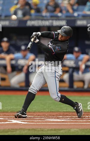 Miami Marlins shortstop Xavier Edwards reacts after striking out during ...