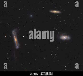 The Leo Triplet of spiral galaxies, with Messier 65, Messier 66, NGC 3628 and NGC 3593 Stock ...