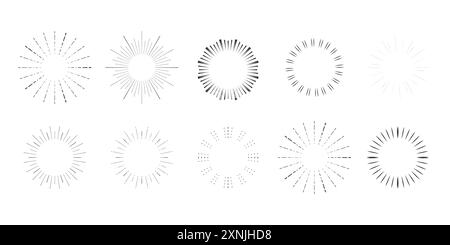 Set Fireworks, rays, sunburst frames circle border decoration, sparkle ...