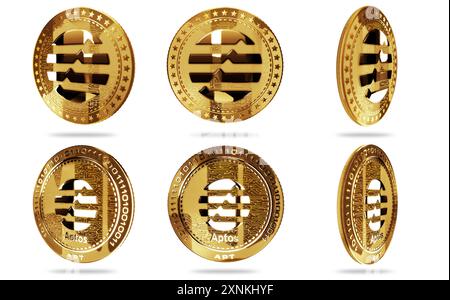 Poznan, Poland, August 1, 2024: Aptos APT cryptocurrency isolated gold ...