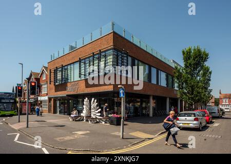 Seaford, July 30th 2024: Seaford Library on the corner of Sutton Park ...