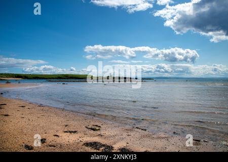 Elie lighthouse in the distance across Ruby bay at Elie Fife Scotland ...