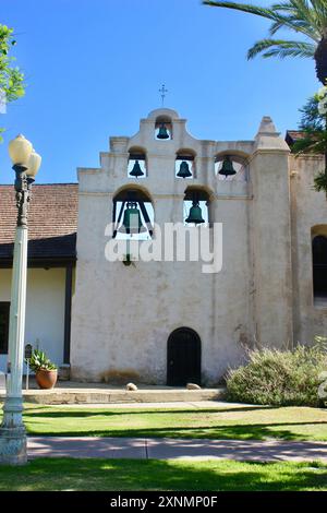 The bell tower of Mission San Gabriel in California, captured around ...