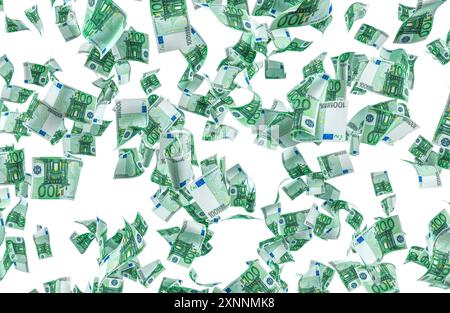 A 3D rendering of euro banknotes falling on a real person's hand Stock ...